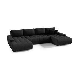 Fedve Wohnlandschaft, Schwarz, Textil, U-Form, 185x85x350 cm, Wohnzimmer, Sofas & Couches, Wohnlandschaften, Wohnlandschaften in U-Form