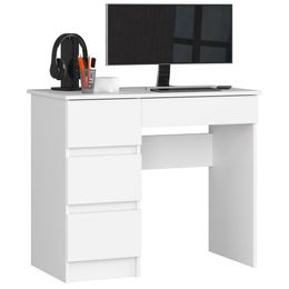Akord Schreibtisch, Wei&szlig;, Holzwerkstoff, 4 Schubladen, Rechteckig,Rechteckig, 90x77x50 cm, Arbeitszimmer, Schreibtische, Computertische
