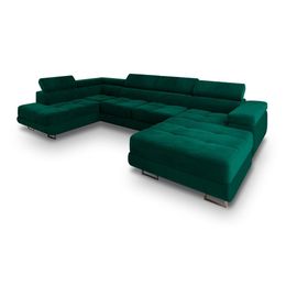 Masseno Wohnlandschaft, Gr&uuml;n, Metall, 5-Sitzer, U-Form, 345x90x202 cm, Wohnzimmer, Sofas & Couches, Wohnlandschaften, Wohnlandschaften in U-Form