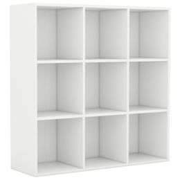 vidaXL B&uuml;cherregal, Wei&szlig;, Holz, Strukturbuche, 9 F&auml;cher, Rechteckig, 98x98x30 cm, Wohnzimmer, Regale, B&uuml;cherregale