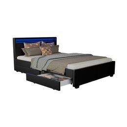 Juskys Polsterbett, Schwarz, Holz, 140x200 cm, Schlafzimmer, Betten, Polsterbetten