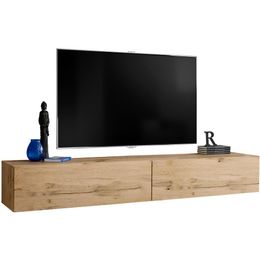 Komodee Tv-H&auml;ngeboard, Eiche Wotan, Eiche Wotan, Holzwerkstoff, Rechteckig, 200x30x41.5 cm, Wohnzimmer, Wohnw&auml;nde, Lowboards, Lowboards stehend