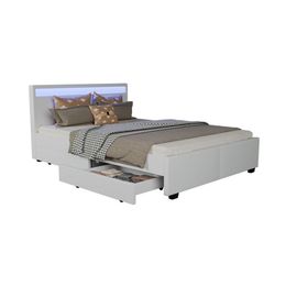 Juskys Polsterbett, Wei&szlig;, Holz, 140x200 cm, Schlafzimmer, Betten, Polsterbetten