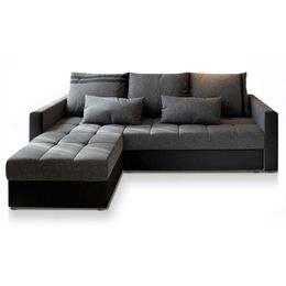 Masseno Ecksofa, Grau, Schwarz, Kunststoff, 3-Sitzer, L-Form,L-Form, 220x140 cm, Wohnzimmer, Sofas & Couches, Wohnlandschaften, Ecksofas