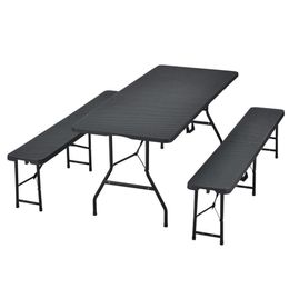Juskys Bierzeltgarnitur, Schwarz, Kunststoff, 3, Gartenm&ouml;bel, Gartenm&ouml;bel-Sets