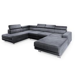 Masseno Wohnlandschaft, Grau, Metall, 5-Sitzer, U-Form, 335x89x190 cm, Wohnzimmer, Sofas & Couches, Wohnlandschaften, Wohnlandschaften in U-Form
