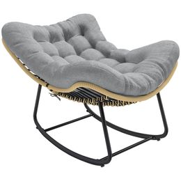 Outsunny Rattan-Schaukelstuhl, Grau, Metall, 1-Sitzer, F&uuml;llung: Baumwollf&uuml;llung,Baumwollf&uuml;llung,Baumwollf&uuml;llung,Baumwollf&uuml;llung, 87x70x110 cm, Gartenm&ouml;bel, Gartenst&uuml;hle, Gartenst&uuml;hle