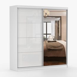 imoebel24 Schwebet&uuml;renschrank, Wei&szlig;, Glas, Holzwerkstoff, 6 F&auml;cher, Rechteckig, 203x218x61 cm, Schlafzimmer, Kleiderschr&auml;nke, Schwebet&uuml;renschr&auml;nke