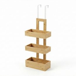 Badregal, Beige, Naturmaterialien, 13x74x28 cm, Badezimmer, Badezimmerregale, Badregale
