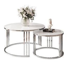 Lookway Couchtisch, Silber, Wei&szlig;, Glas, Rund, 70x48x70 cm, Wohnzimmer, Wohnzimmertische, Couchtische