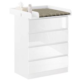 WOLTU Wickelkommode, Wei&szlig; Hochglanz, Holzwerkstoff, 4 Schubladen, Rechteckig, 80x100.5x47.8 cm, Babym&ouml;bel, Wickelkommoden & Zubeh&ouml;r, Wickelkommoden