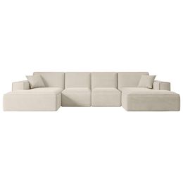 Altdecor Wohnlandschaft, Beige, Kunststoff, 6-Sitzer, U-Form, 349x80x169 cm, Wohnzimmer, Sofas & Couches, Wohnlandschaften, Wohnlandschaften in U-Form