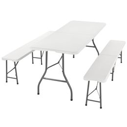 Juskys Bierzeltgarnitur, Wei&szlig;, Kunststoff, 3, Gartenm&ouml;bel, Gartenm&ouml;bel-Sets