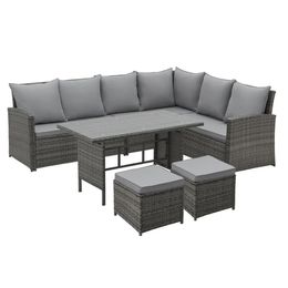 SVITA Sitzgruppe, Grau, Kunststoff, 4-teilig, 6-Sitzer, rechteckig, Loungem&ouml;bel, Gartenlounge-Sets