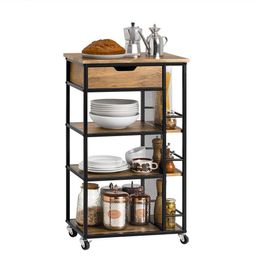 sobuy K&uuml;chenwagen, Schwarz, Braun, Holzwerkstoff, Metall, 50x87x37 cm, Esszimmer, Servierwagen