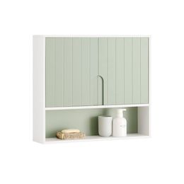 sobuy H&auml;ngeschrank, Gr&uuml;n, Wei&szlig;, Holzwerkstoff, 60x54x15 cm, Badezimmer, Badezimmerschr&auml;nke, H&auml;ngeschr&auml;nke