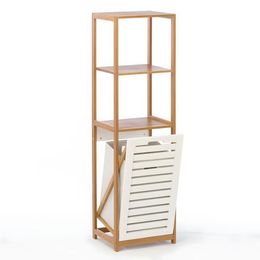 Begryf Badezimmerregal, Hellbraun, Wei&szlig;, Holz, Echtholz,Bambus, 3 F&auml;cher, Rechteckig, 36x130x33 cm, Badezimmer, Badezimmerregale, Badregale