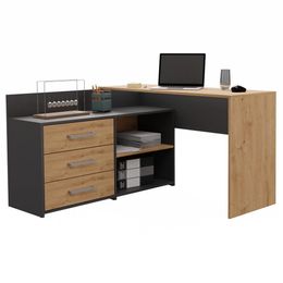 CDF Eckschreibtisch, Eiche Artisan, Anthrazit, Holzwerkstoff, 120x76x50 cm, Arbeitszimmer, Schreibtische, Eckschreibtische