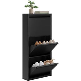 WOLTU Schuhschrank, Schwarz, Metall, 3 F&auml;cher, 3 Schubladen, Rechteckig, 50x106x15 cm, Garderobe, Schuhaufbewahrung, Schuhkipper