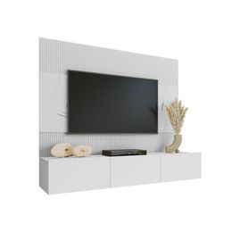 Mirjan24 Wohnwand, Wei&szlig;, Holzwerkstoff, Marmor Optik, 180x150x38 cm, Wohnzimmer, Wohnw&auml;nde, Wohnwand-Sets
