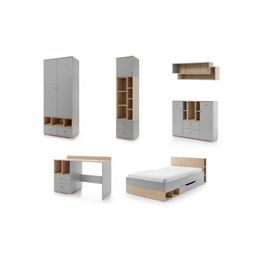 Deine M&ouml;bel 24 Jugendzimmer-Set, Grau, Eiche, Holzwerkstoff, 489x195x224 cm, Kinder- & Jugendzimmer, Jugendm&ouml;bel, Komplette Kinder- & Jugendzimmer