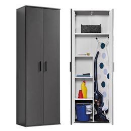 mokebo&reg; Mokebo Besenschrank, Schwarz, Holzwerkstoff, 4 F&auml;cher, 60x180x34 cm, Waschk&uuml;che, Mehrzweckschr&auml;nke