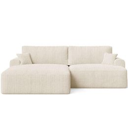 Graingold Ecksofa, Beige, Textil, Kiefer, 3-Sitzer, Ottomane links,L-Form, 259x145 cm, Oeko-Tex&reg;, Reach, Hergestellt in Europa, Handmade in Europe, Made in EU, Real Wood, Wohnzimmer, Sofas & Couches, Wohnlandschaften, Ecksofas