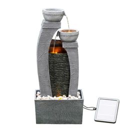 Teamson Home Solar-Gartenbrunnen, Grau, Kunststoff, Stein Optik, 22.9x76.2x34 cm, Gartenzubeh&ouml;r, Gartendeko