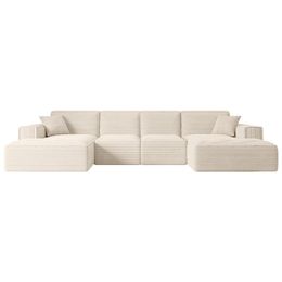 Altdecor Wohnlandschaft, Beige, Kunststoff, 6-Sitzer, U-Form, 349x80x169 cm, Wohnzimmer, Sofas & Couches, Wohnlandschaften, Wohnlandschaften in U-Form