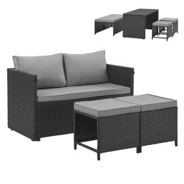 SVITA Sitzgruppe, Schwarz, Kunststoff, 4-Sitzer, rechteckig, Loungem&ouml;bel, Gartenlounge-Sets