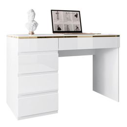 Lookway Schreibtisch, Wei&szlig; Hochglanz, Holzwerkstoff, 120x78x55 cm, Arbeitszimmer, Schreibtische, B&uuml;rotische