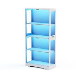 Komhtom Vitrine, Wei&szlig;, Holzwerkstoff, Mode, 35x165x80 cm, Wohnzimmer, Wohnw&auml;nde, Vitrinenschr&auml;nke