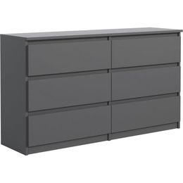 Mobelsta Kommode, Anthrazit, Holzwerkstoff, Teilmassiv,Strukturbuche, 6 Schubladen, 120x78.5x39 cm, Wohnzimmer, Kommoden & Sideboards, Kommoden