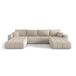 Luxkor24 Wohnlandschaft, Beige, Textil, Echtholz,Kiefer, 384x85x175 cm, Wohnzimmer, Sofas & Couches, Wohnlandschaften, Wohnlandschaften in U-Form