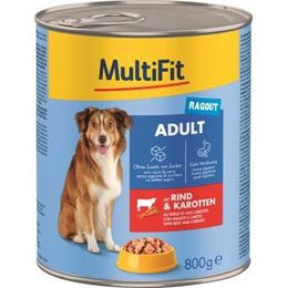MultiFit Nassfutter Hund, Adult Ragout Rind und Karotten 24x800 g
