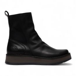 Fly London Damen RENO053FLY Bequeme Ankle Boots aus Leder mit Rei&szlig;verschluss und Plateausohle, Schwarz