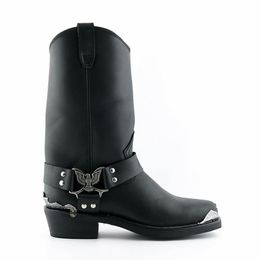 Schwarze Cowboy-Bikerstiefel f&uuml;r Herren von Grinders &ndash; Eagle Hi