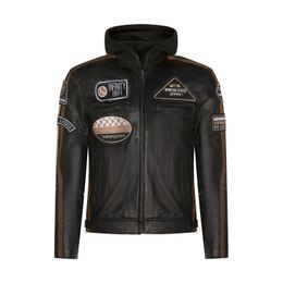 Herren Racing Bikerjacke aus Leder mit Kapuze &ndash; Detroit