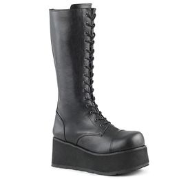 Demonia Trashville 502 Schwarze Plateaustiefel aus veganem Leder