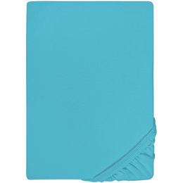 Spannbettlaken Biberna "THEA Baumwoll-Jersey mit Elasthan, 160 g/m&sup2;", blau (t&uuml;rkis), 1 Stk., Jersey-Elasthan, 180-200x200-220 25cm, Jersey-Elasthan, Obermaterial: 97% Baumwolle, 3% Elasthan, Bettlaken, Spannbettlaken, Bettlaken f&uuml;r Matratzen bis 25 cm H&ouml;he, pflegeleicht, b&uuml;gelfrei