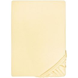 Spannbettlaken Biberna "THEA Baumwoll-Jersey mit Elasthan, 160 g/m&sup2;", gelb, 1 Stk., Jersey-Elasthan, 120-130x200-220 25cm, Jersey-Elasthan, Obermaterial: 97% Baumwolle, 3% Elasthan, Bettlaken, Spannbettlaken, Bettlaken f&uuml;r Matratzen bis 25 cm H&ouml;he, pflegeleicht, b&uuml;gelfrei