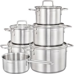 Topf-Set Hanseatic "DAILY", silber (silberfarben), T&ouml;pfe, handfreundliche Griffe, Literskala, Glasdeckel, Induktion