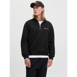 Jack & Jones Sweatshirt JACK & JONES "JORNORREBRO EMB SWEAT HIGH NECK SN", Herren, Gr. L, schwarz, angeraute Sweatware, Obermaterial: 89% Baumwolle, 11% Polyester, unifarben, relaxed fit normal, hoch geschlossener Ausschnitt, Rippb&uuml;ndchen, Sweatshirts Sweatshirt