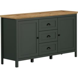 Sideboard Home Affaire "Vienna", tannengr&uuml;n, eiche, B:146cm H:86cm T:45cm, Sideboards, Sideboard, Kommode im Landhausstil mit 3 Vollauszug-Schubladen und 4 F&auml;cher