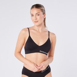 Bustier Reebok "JUSTINE", Damen, Gr. L (40), N-Gr, schwarz, Obermaterial: 74% Polyamid, 26% Elasthan, bedruckt, unifarben, BHs Bustier, schmale Tr&auml;ger, bequem, basic, ohne B&uuml;gel, mit Logo, Triangel-Schnitt
