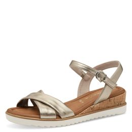 Sandalette Tamaris, Damen, Gr. 39, goldfarben, Lederimitat, Schuhe Sandalette, Keilabsatz, Sommerschuh, Riemchensandale mit Schnallenverschluss