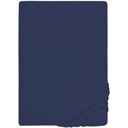 Spannbettlaken Biberna "THEA Baumwoll-Jersey mit Elasthan, 160 g/m&sup2;", blau (marine), 1 Stk., Jersey-Elasthan, 140-160x200-220 25cm, Jersey-Elasthan, Obermaterial: 97% Baumwolle, 3% Elasthan, Bettlaken, Spannbettlaken, Bettlaken f&uuml;r Matratzen bis 25 cm H&ouml;he, pflegeleicht, b&uuml;gelfrei