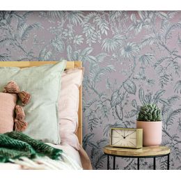 Vliestapete marburg "Tranquil Tropics", rosa (rosa,silber), B:0,53m L:10,05m, Vlies, Tapeten, moderne Tapete f&uuml;r Wohnzimmer Schlafzimmer K&uuml;che