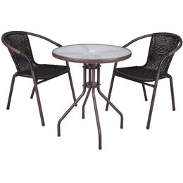 Garten-Essgruppe Vcm "3-tlg. Bistroset Balkon Stuhl Tisch Set Braun", braun, Obermaterial: 100% Kunststoff plastic., Sitzm&ouml;bel-Sets