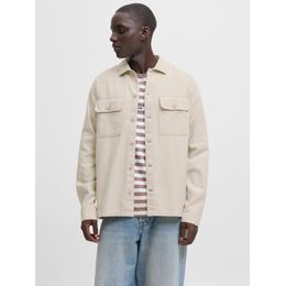 Jack & Jones Langarmhemd JACK & JONES "JJECHARGE OVERSHIRT LS NOOS", Herren, Gr. S, N-Gr, gelb (moonbeam), Web, Obermaterial: 60% Baumwolle, 40% Polyester, unifarben, relaxed fit, Hemden